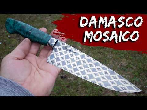 DAMASCO MOSAICO para uma Linda faca de Chef!