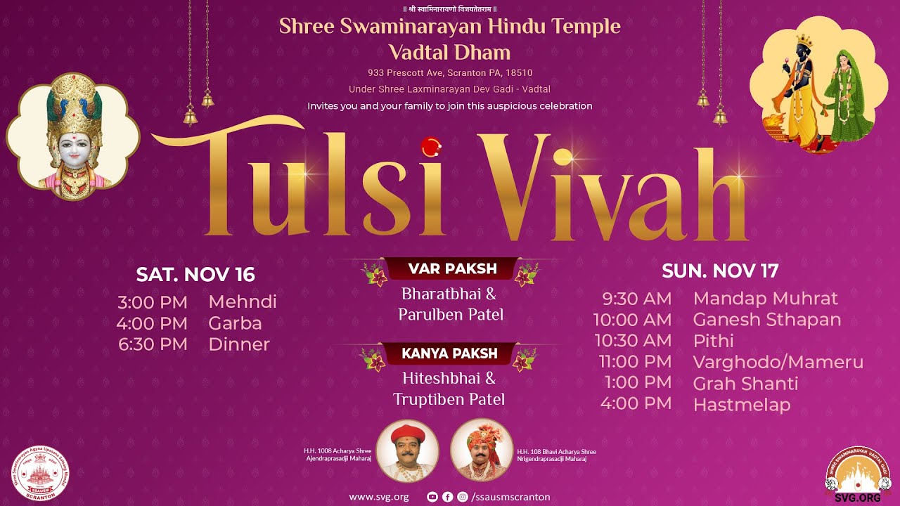🔴 LIVE | Tulsi Vivah - 2024 | Evening Session | SSAUSM | Scranton - YouTube