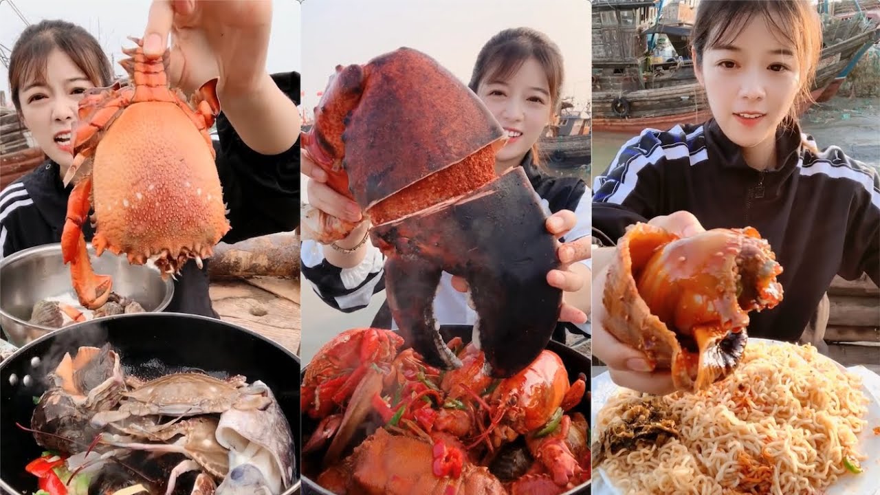 The female fishermen eat lobster, octopus, squid, conch, pipa shrimp ...