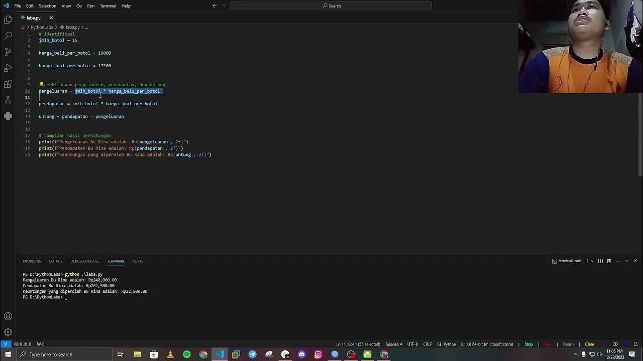 Tugas Pemrograman Python Perhitungan Keuntungan - YouTube