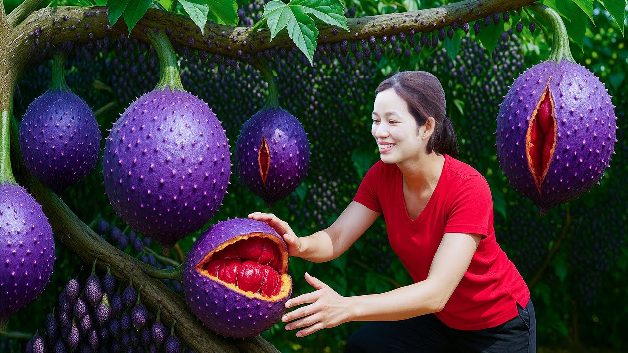 Harvesting Rare Purple Gac Fruit in the Jungle | Making Fragrant Sticky ...