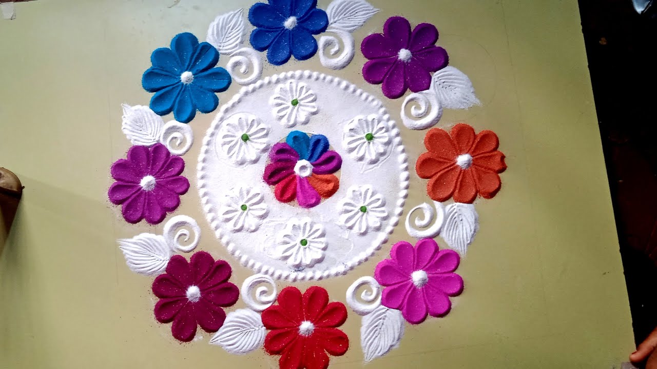 Simple easy design rangoli //attractive colour design rangoli// - YouTube