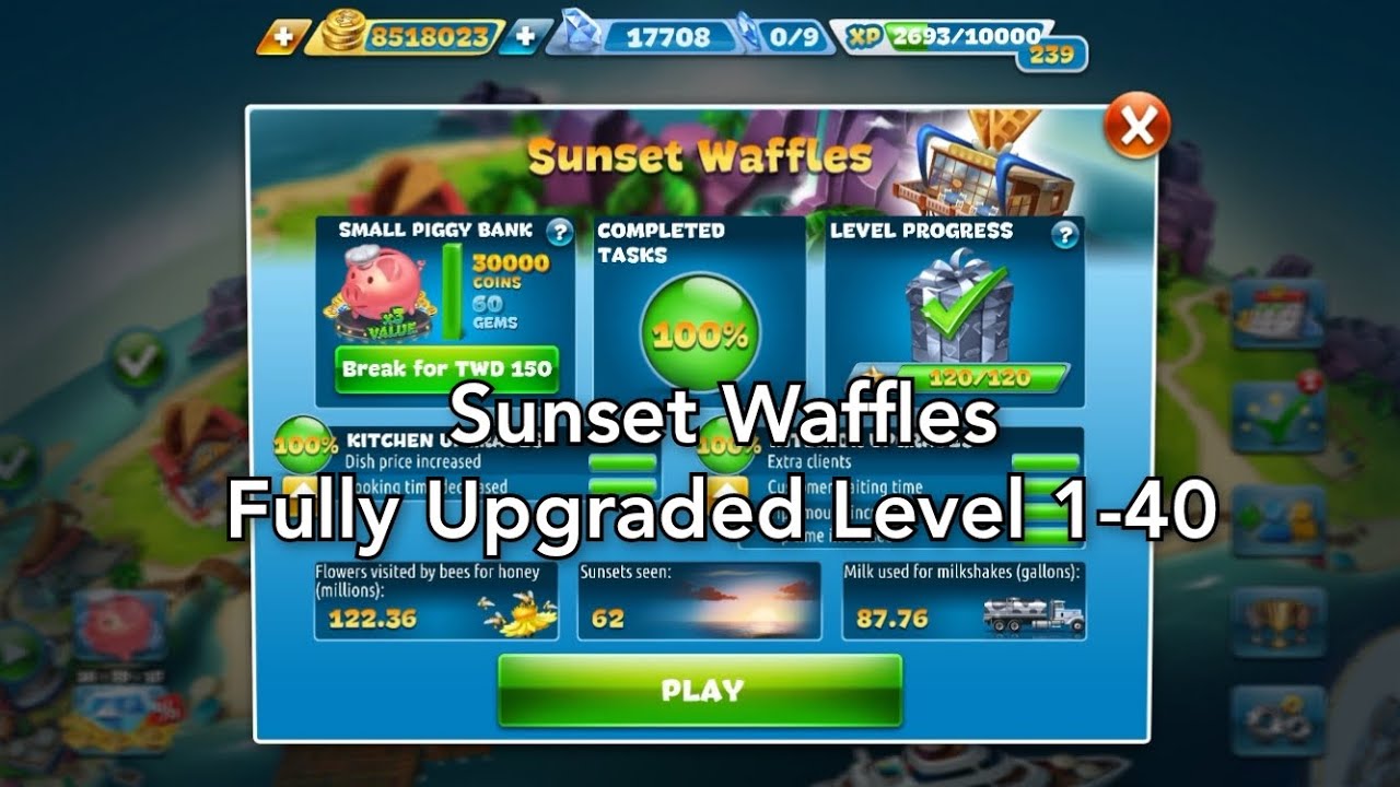 Cooking Fever-Sunset Waffles Level 1-40 (3 Stars) Fully Upgraded - YouTube