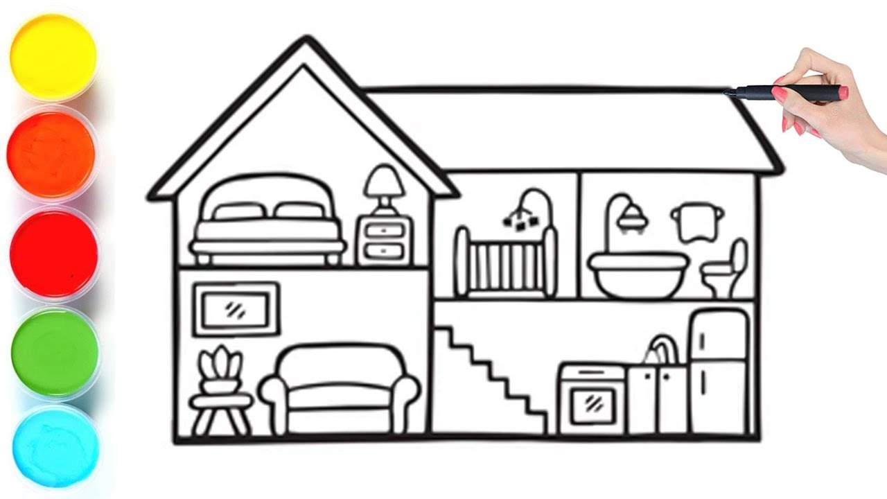 How to Draw House Cross Section and Painting and Coloring Painting Easy ...