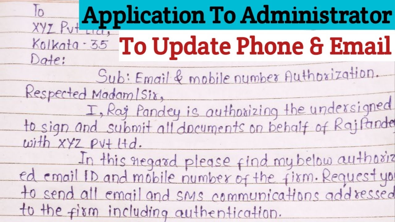 Application To Update Mobile Number & Email | Write Letter To Update ...