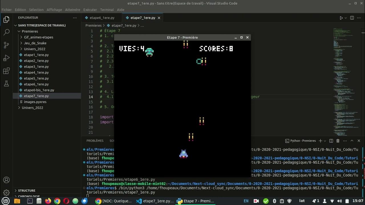 Nuit du code - Tutoriel - Etape 7 - Python - Pyxel - YouTube