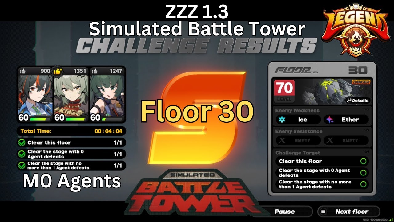 ZZZ 1.3 Simulated Battle Tower Floor 30 [S Clear] M0 Zhu Yuan/M0 Caesar ...