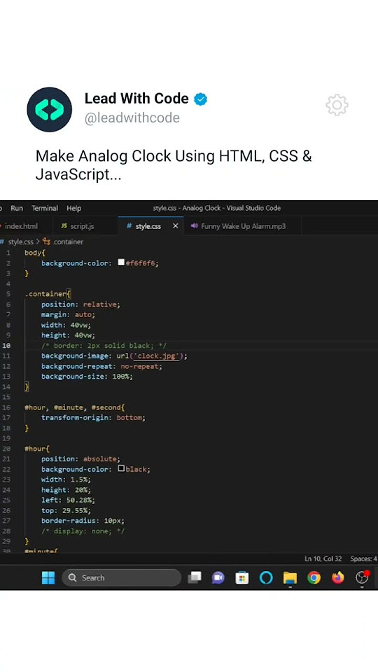 Make Analog Clock Using Simple Html Css And Javascript Coding Programming Javascript Shorts