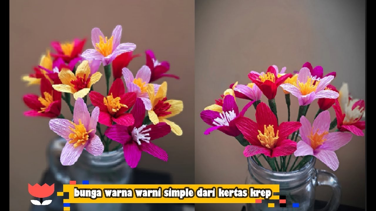 Easy Ways Make simple colorful flowers from crepe paper / bunga warna ...