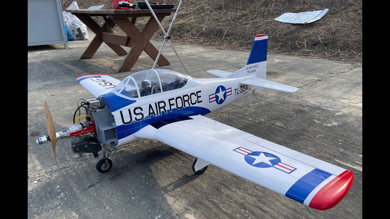 RC비행기) 20230311 VQ Model T-28 Trojan 20cc Maiden Flight - YouTube