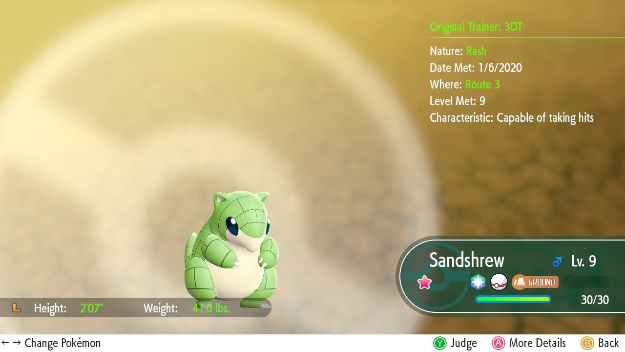 027 Sandshrew Shiny 01 Pokemon Let's Go Route 3. - YouTube