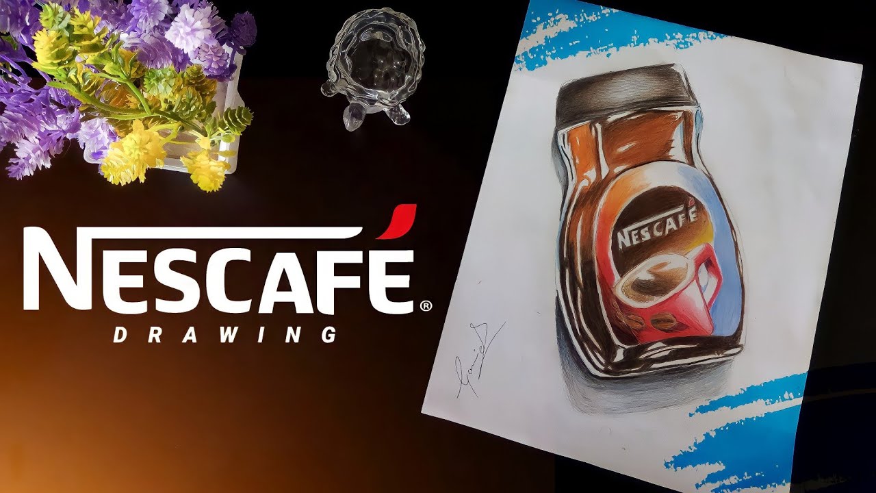 Nescafe Coffee Drawing How To Draw Nescafe Bottel Realestic Drawing By ...