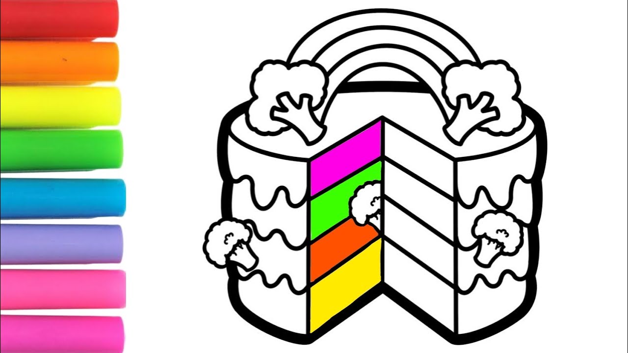 How to draw and color broccoli Cake / Rainbow broccoli cake drawing for ...