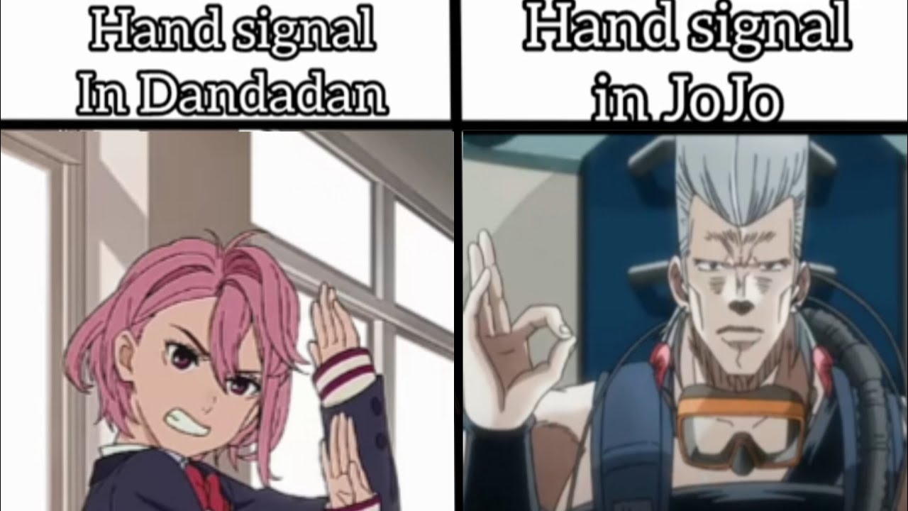 Hand Signal in Dandadan vs Hand Signal in JoJo anime - YouTube