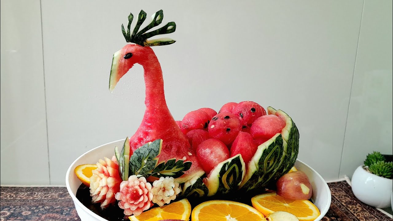 Carving peacock from watermelon | Creative idea with fruit | How to ...