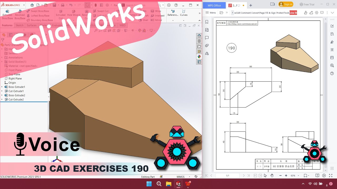 SolidWorks | 3D CAD EXERCISES 190 | StudyCadCam | Solution Tutorial ...