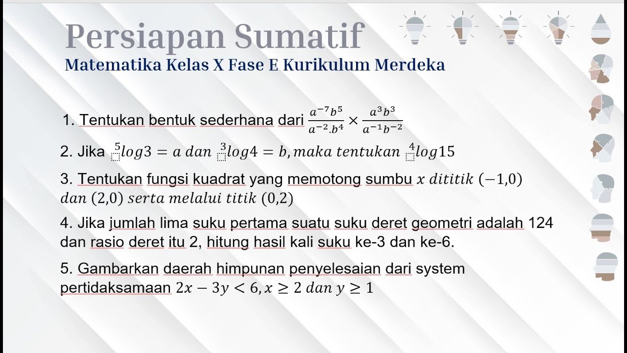 Sumatif: Eksponen, Logaritma, Fungsi Kuadrat, Deret Geometri dan ...