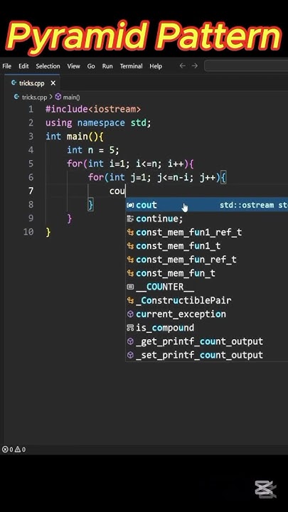 C++ Star Pyramid Pattern (Easy & Fast) || #cpp #c ++ #programming #coding #tips #vsCode #pattern ...