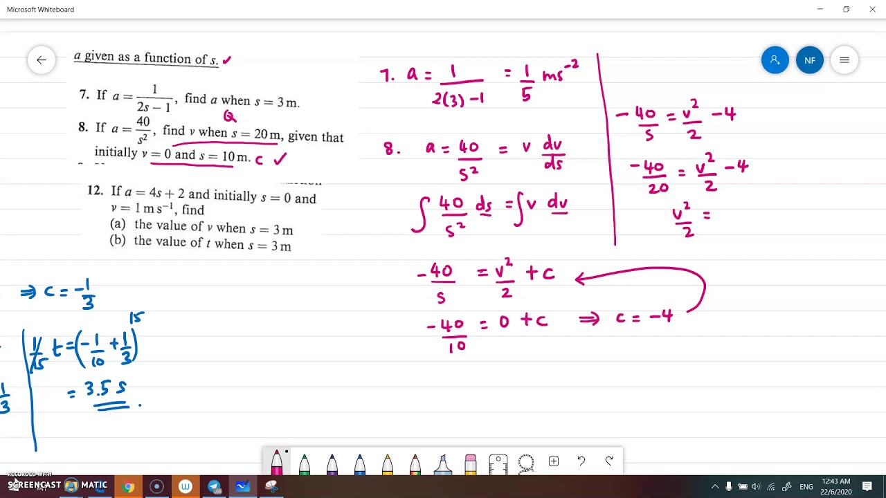 Use Of Calculus Exercises Function Of Displacement velocity Part 4 use-of-calculus-exercises-function-of-displacement-velocity-part-4