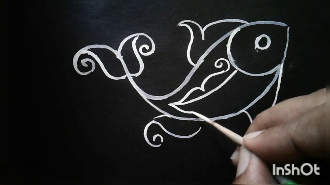 very easy fish motif ll how to make very easy fish alpona design ll ...