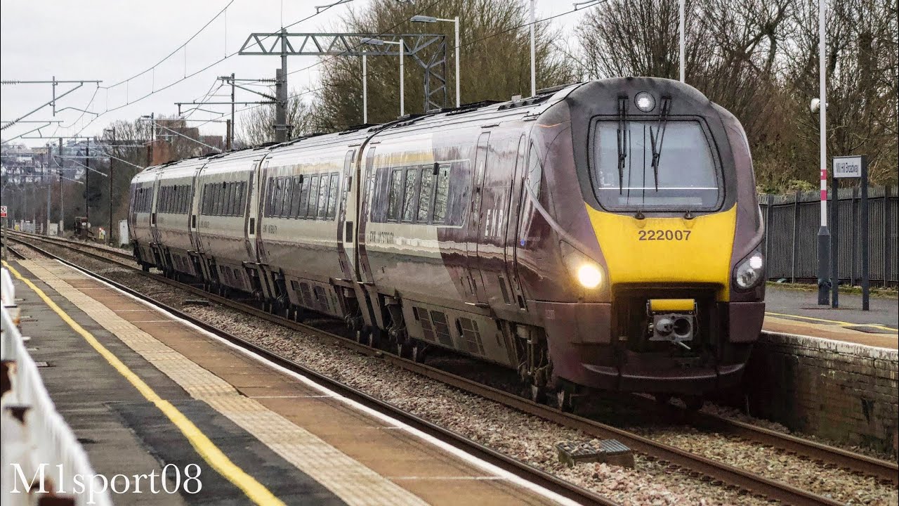EMR East Midland Railway Class 222 DMU Diesel passing through at Mill ...