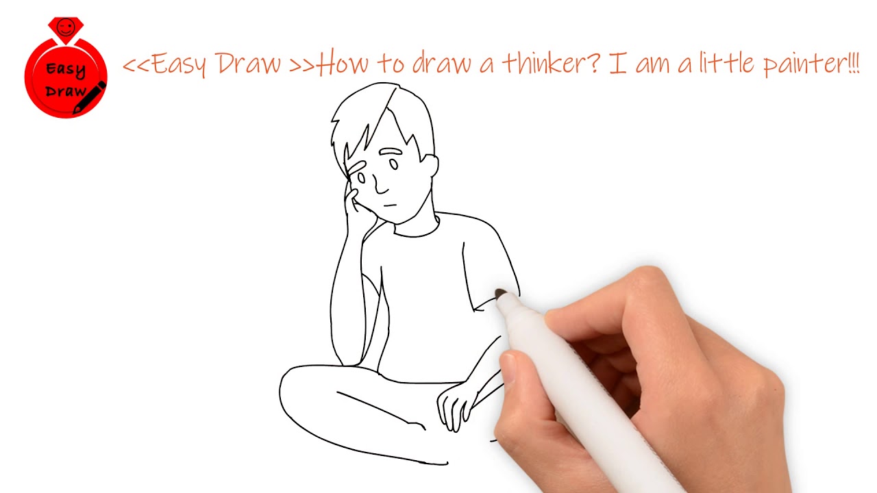 How to draw a thinker! how to draw a boy! Step by step! Two minutes ...