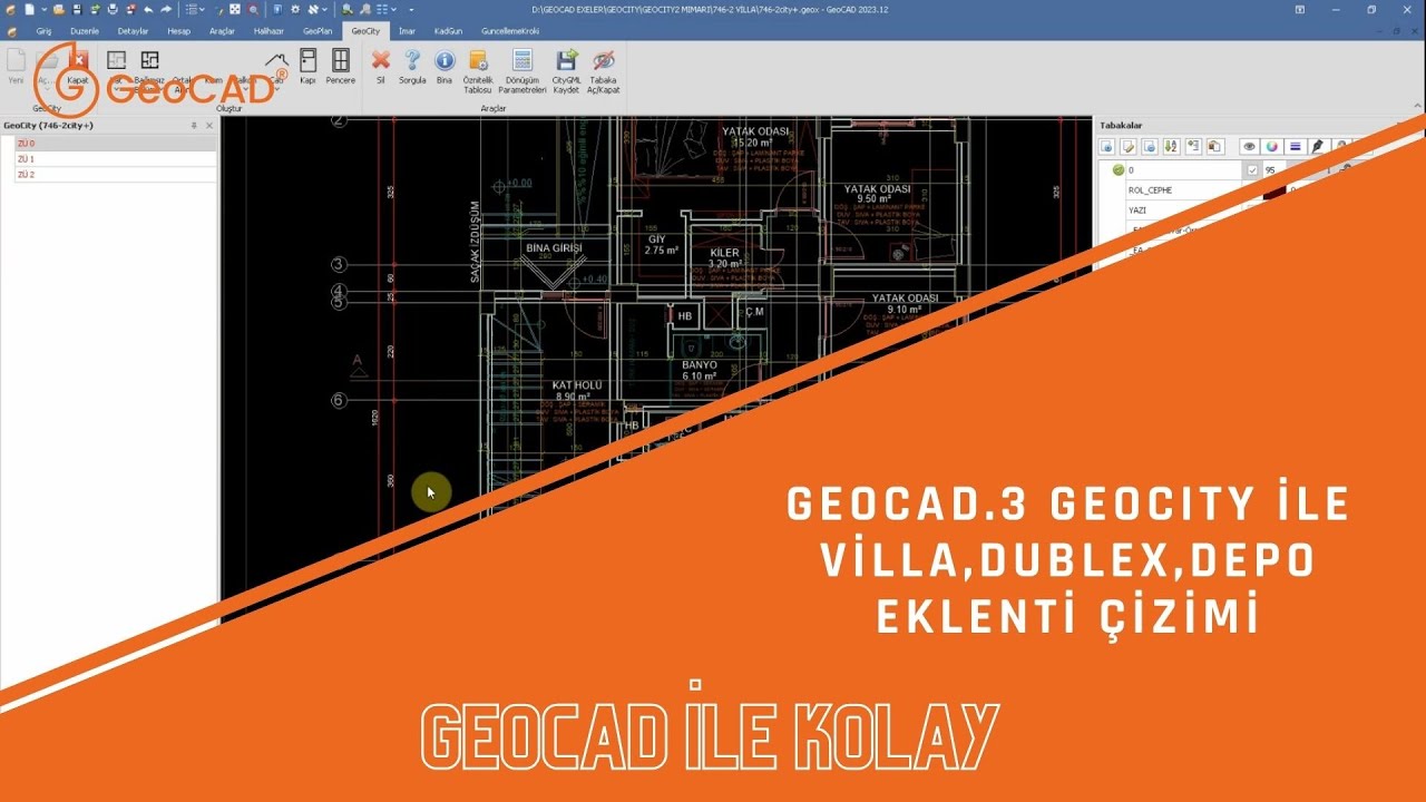 GeoCAD.3 GeoCITY ile Villa,Dublex,Depo Eklenti Çizimi - YouTube