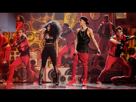 Justin Bieber and Nicki Minaj performing \