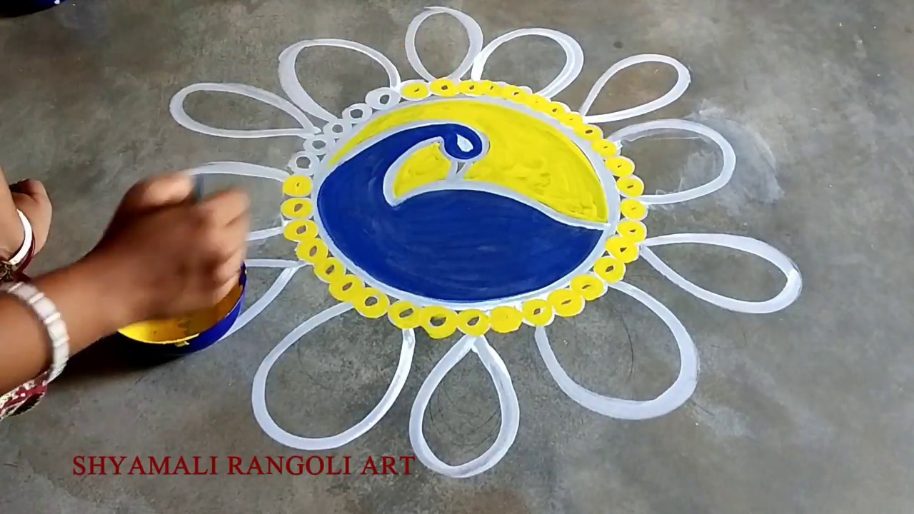 VERY EASY PEACOCK RANGOLI DESIGN/LATEST and BEAUTIFUL PEACOCK RANGOLI ...