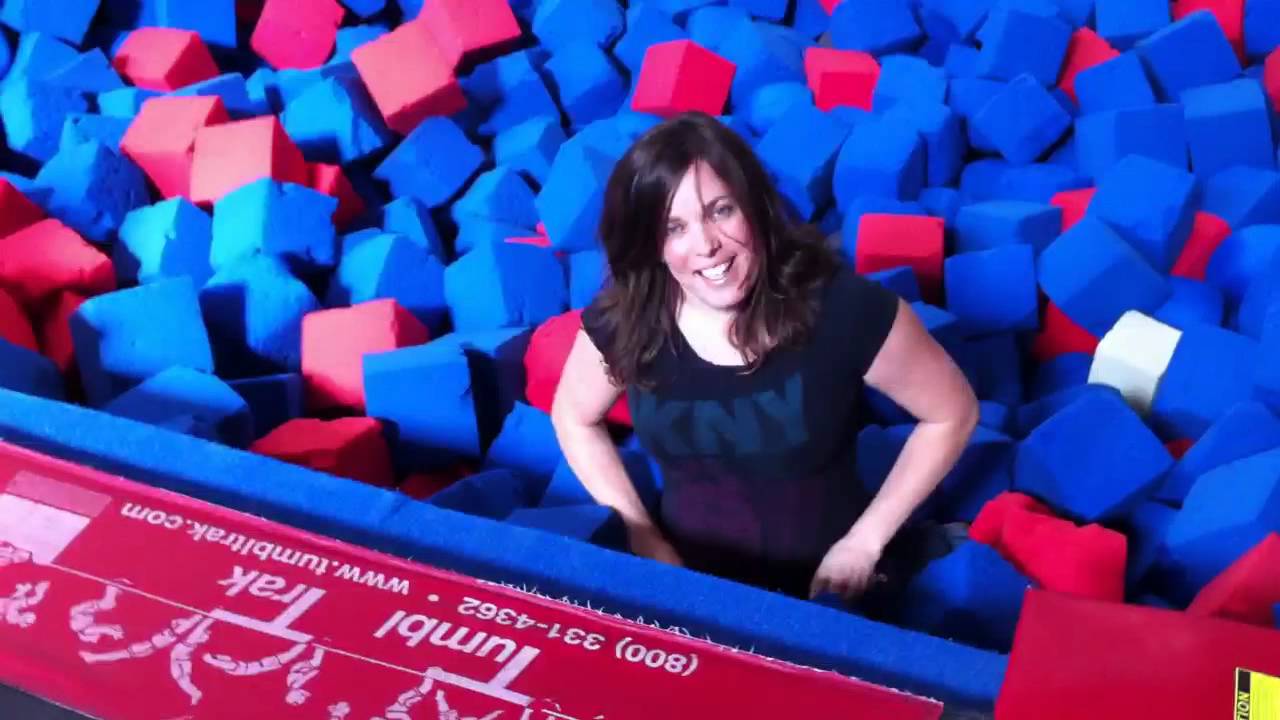 Lisa climbing out of the foam pit - YouTube