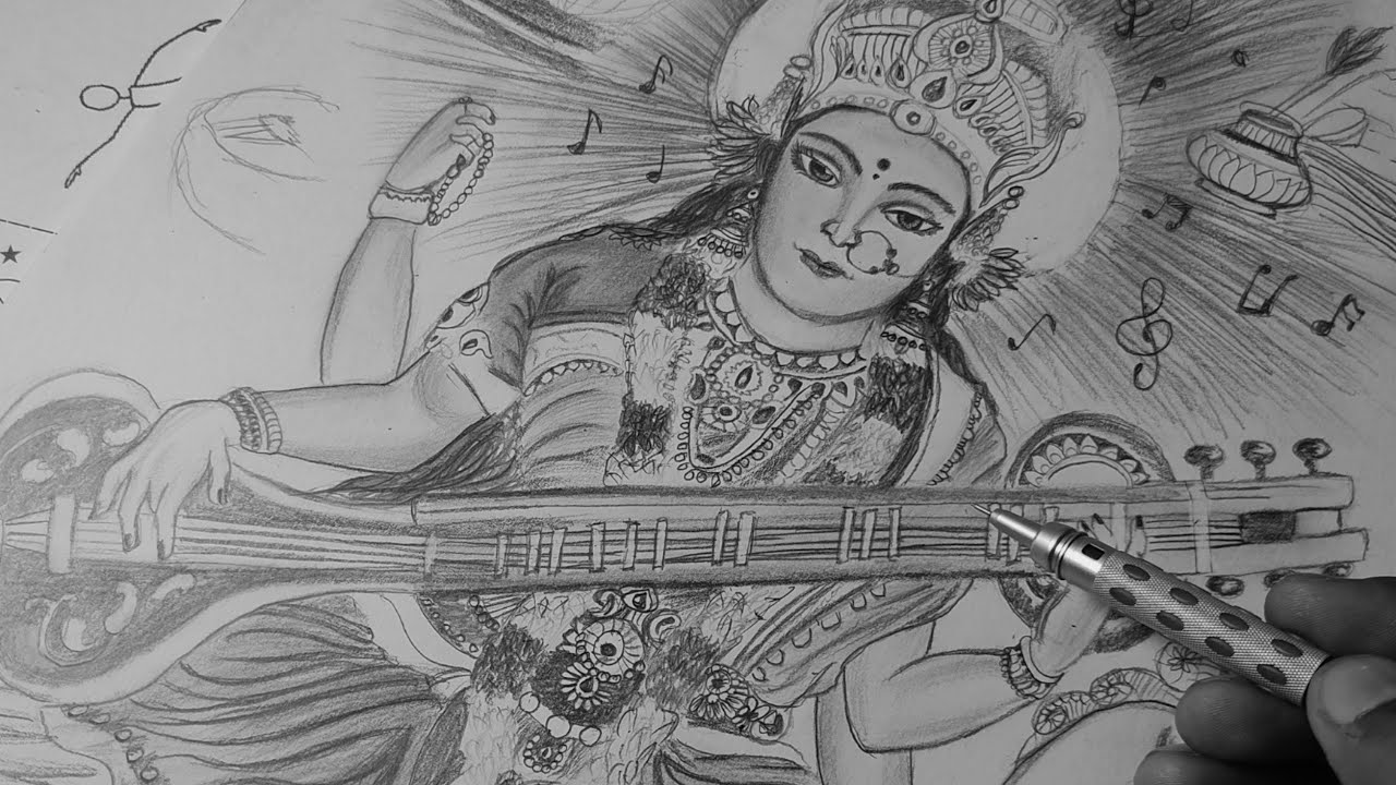 Saraswati mata complete sketch video - YouTube