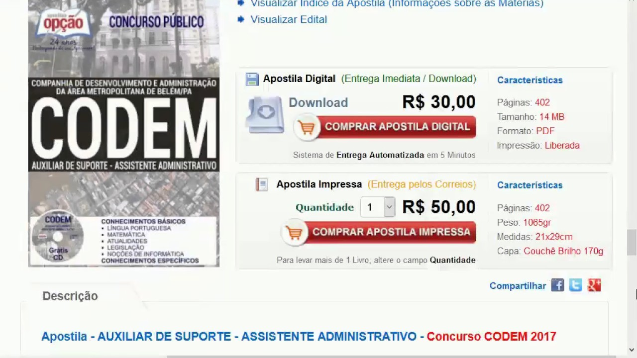 CODEM BELÉM PARÁ CONCURSO PÚBLICO 2017 MATERIAL GRATUITO GRUPO APOIO ...