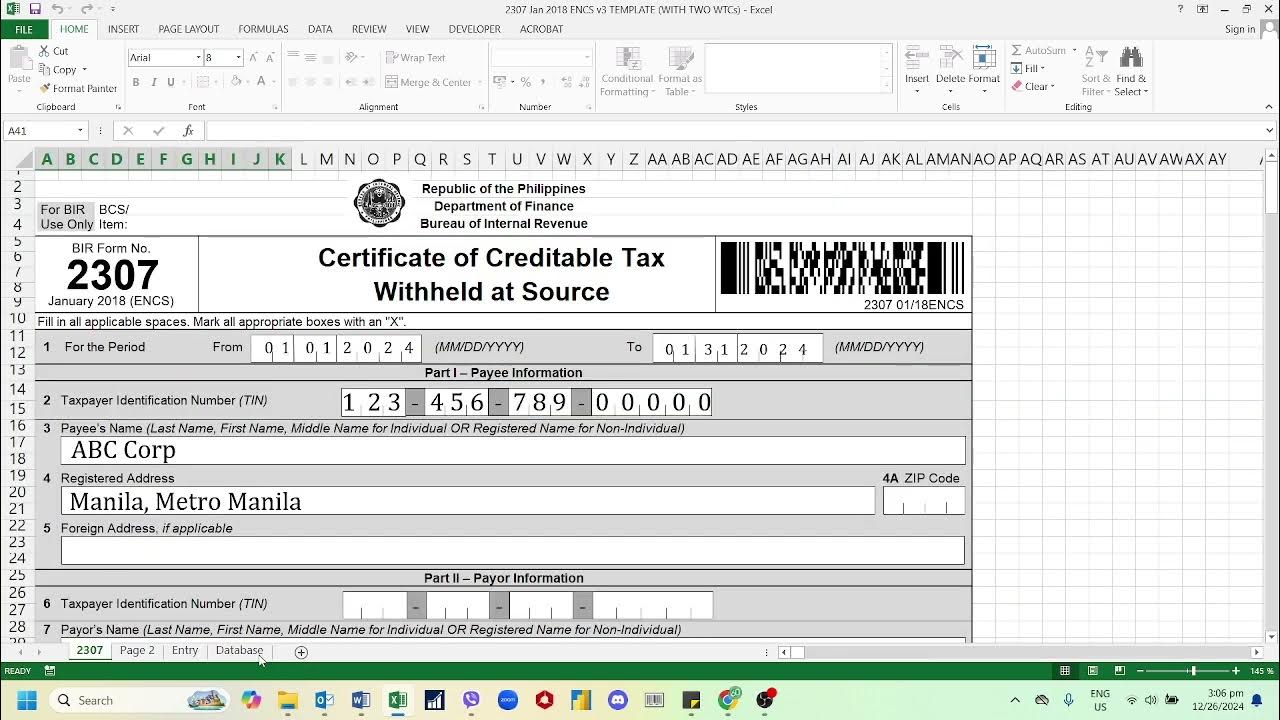 Automated 2307 BIR FORM Database Template #AutomatedQuality - YouTube