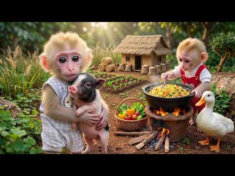 Wow! Monkey Xuka Has an Amazing Farm Day! He Harvests Fresh Food and Cooks a Delicious Meal!