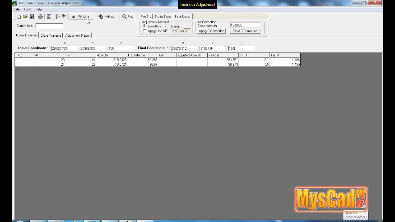 MysCad on Traverse Adjustment and C Correction - YouTube