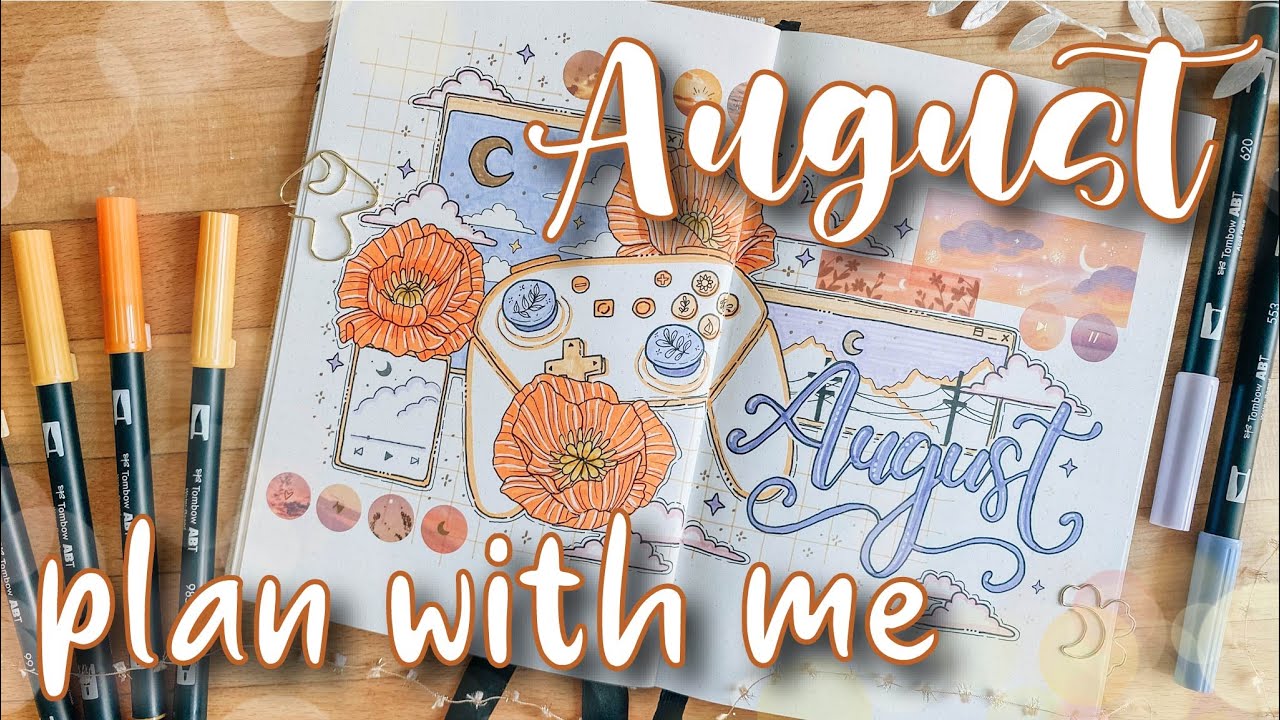 Cozy Gaming and Sunset Bullet Journal Theme | August 2022 plan with me ...
