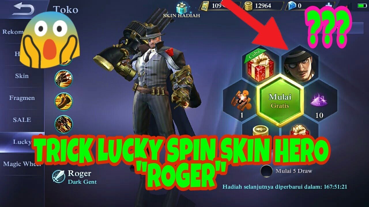 TRICK LUCKY SPIN SKIN HERO ROGER MOBILE LEGENDS - YouTube