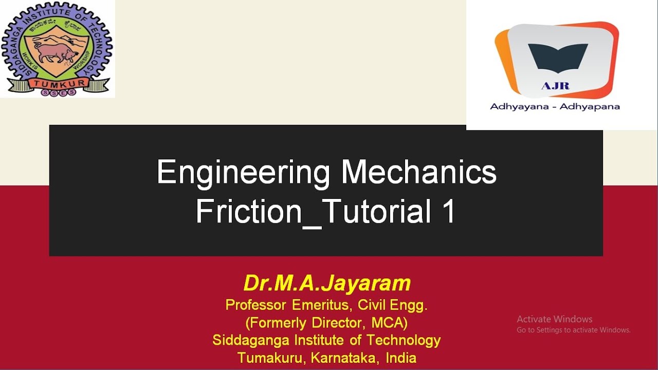 Engg Mechanics Friction Tutorial 1 || Dr.M.A.Jayaram - YouTube