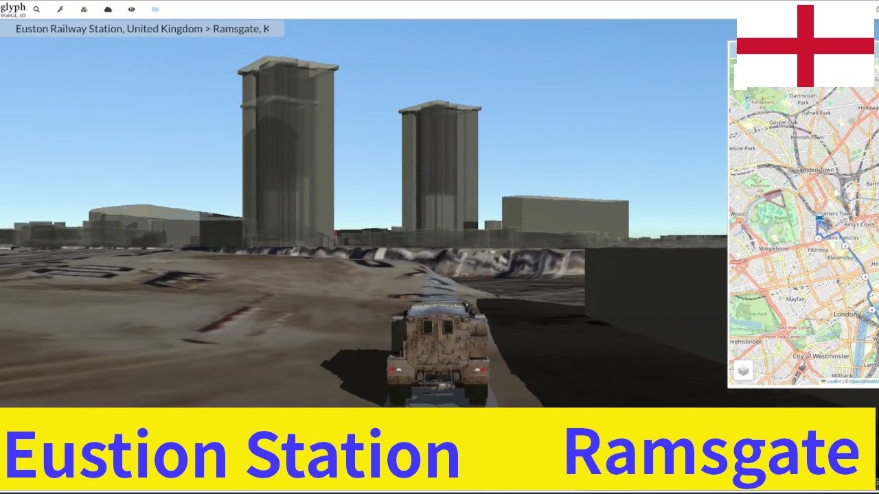 3D driving route simulation using real maps from Eustion Station to ...