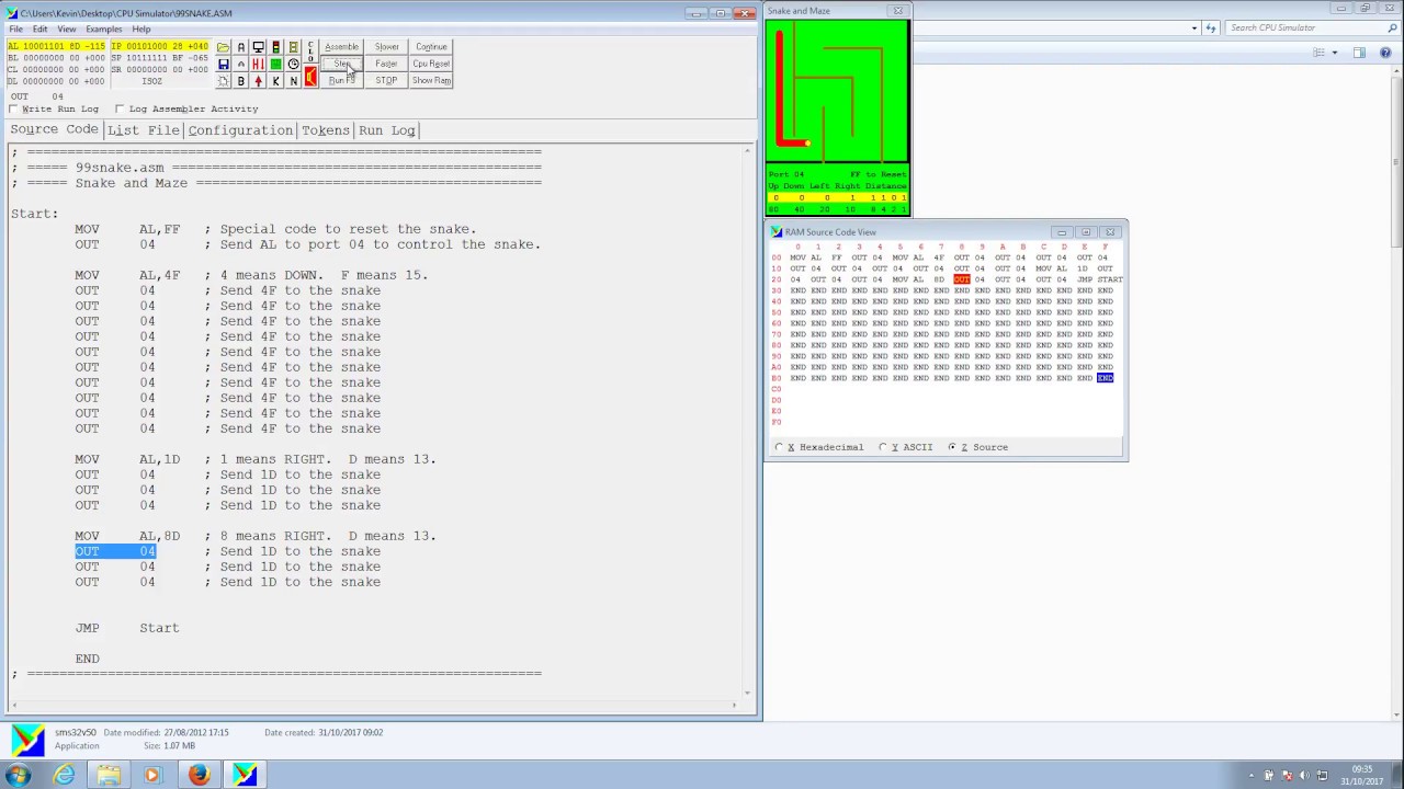 CPU Simulator Snake Maze - YouTube
