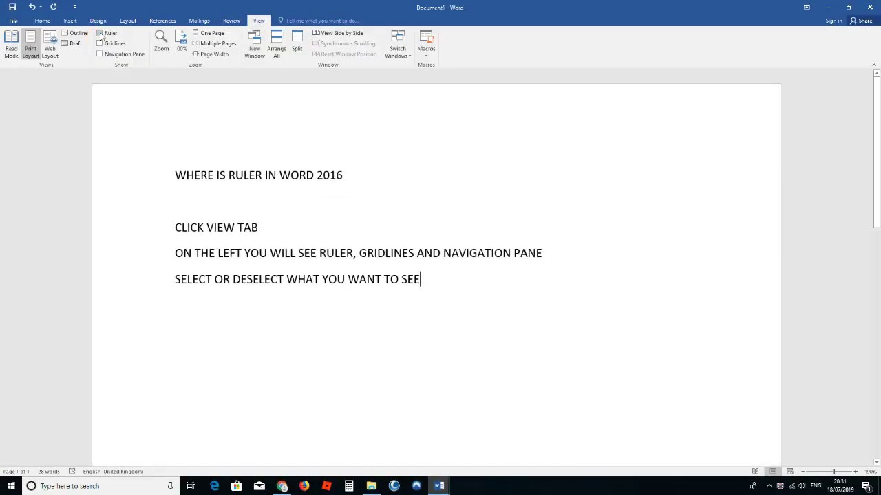 FIND RULER IN WORD 2016 ETC - YouTube