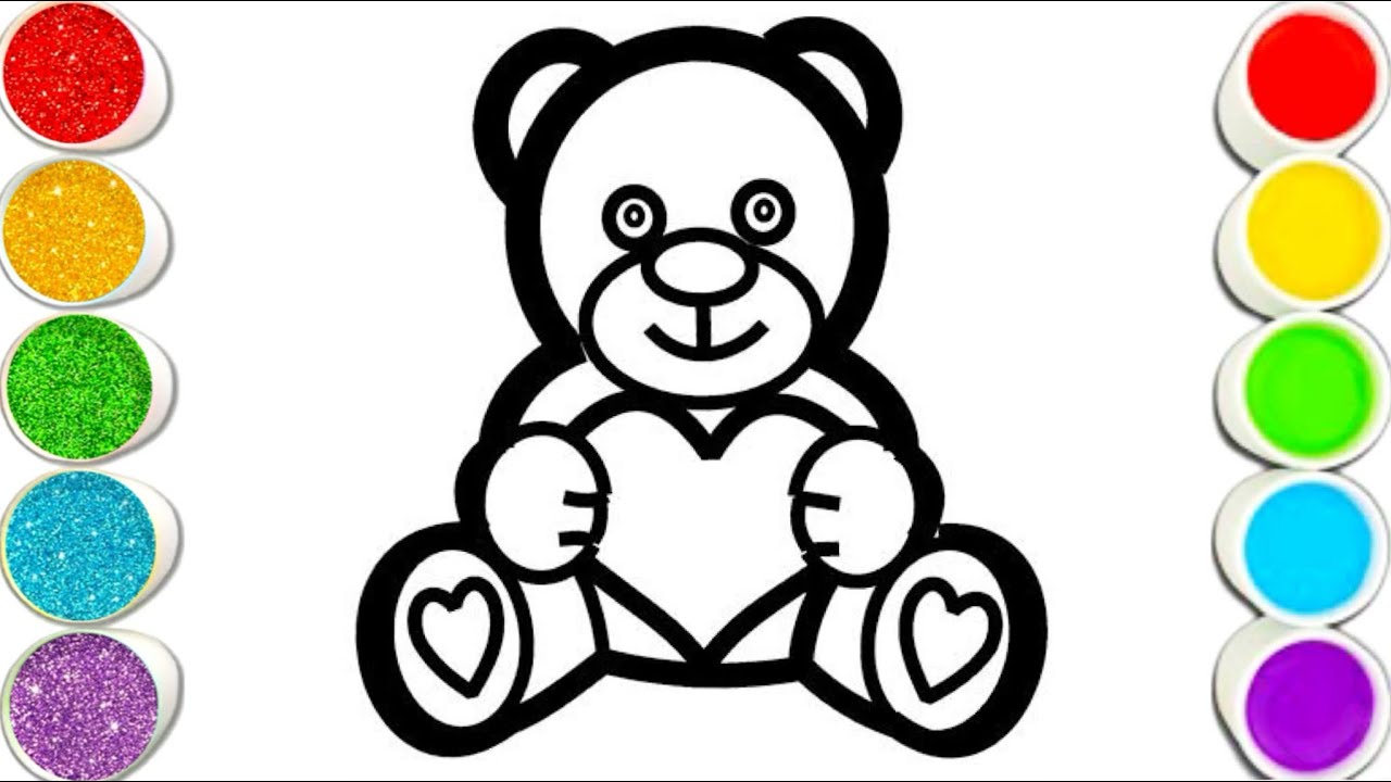Cute Teddy 🧸 Drawing Colouring and Painting for Kids and Toddlers | How ...