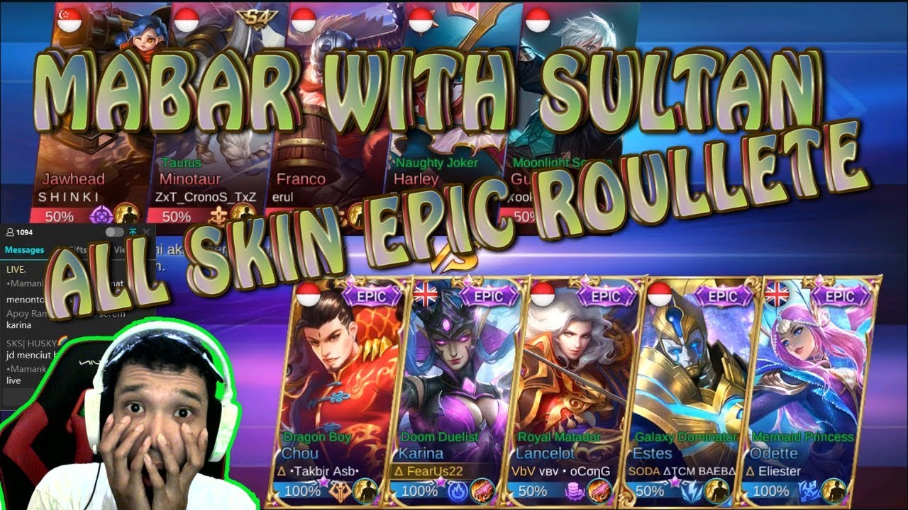 MAIN SKIN EPIC KARINA BARENG SULTAN, ALL SKIN ROULETTE | Mobile Legends ...