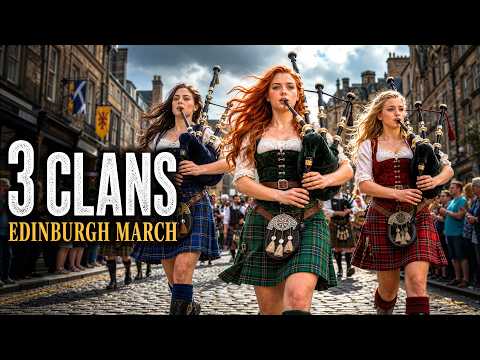 Army of Bagpipes | 3 Clans of Scottish Girls March Through Edinburgh  | Epic Bagpipes & Drums