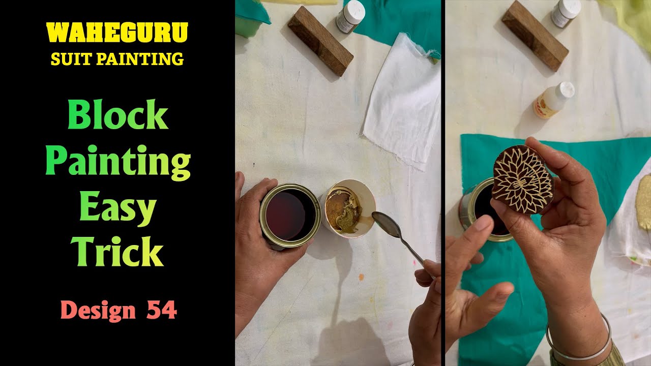 Block Painting Easy Trick | Design 54 | Waheguru Suit Painting - YouTube