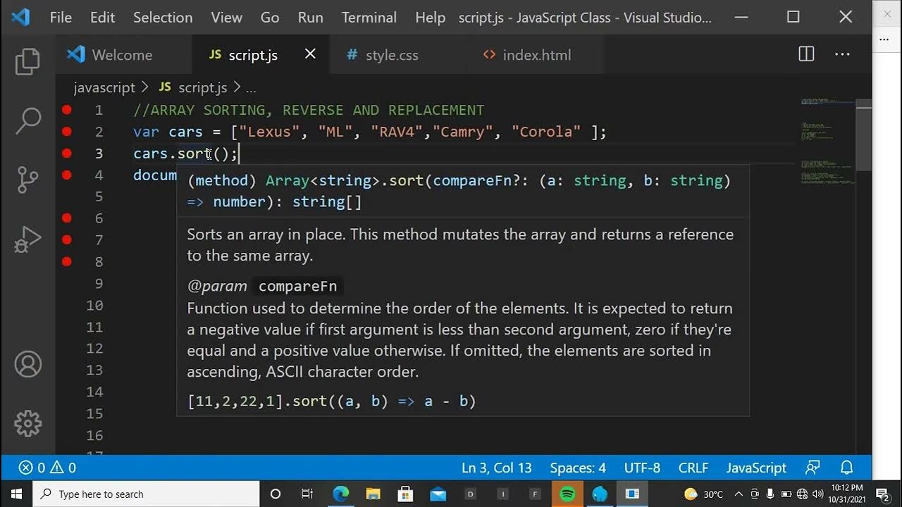 Lesson 9 Array sort and reverse - YouTube