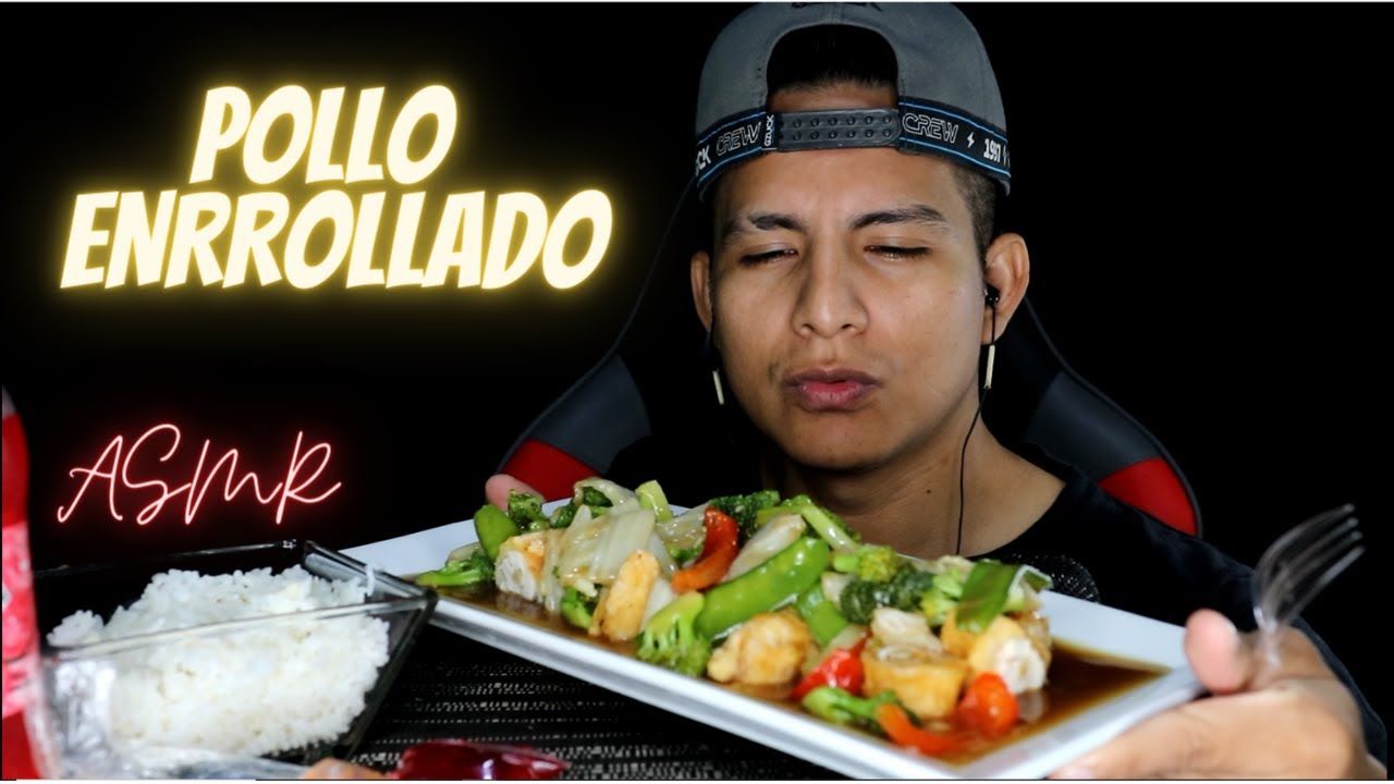 ASMR COMIENDO ENRROLLADO DE POLLO CON VERDURAS - YouTube