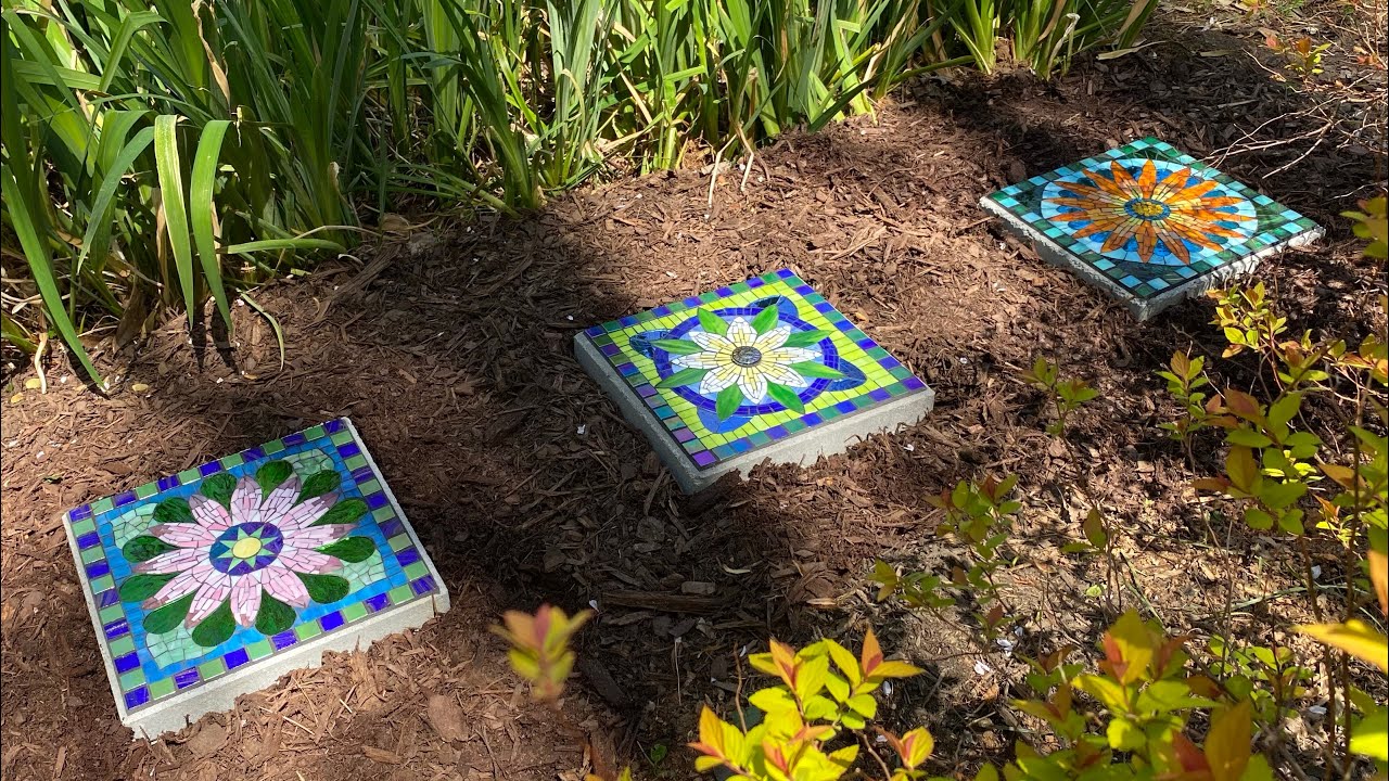 Ep. 98 MORE MOSAIC SUNFLOWERS and Finishing the Mosaic Stepping Stone ...