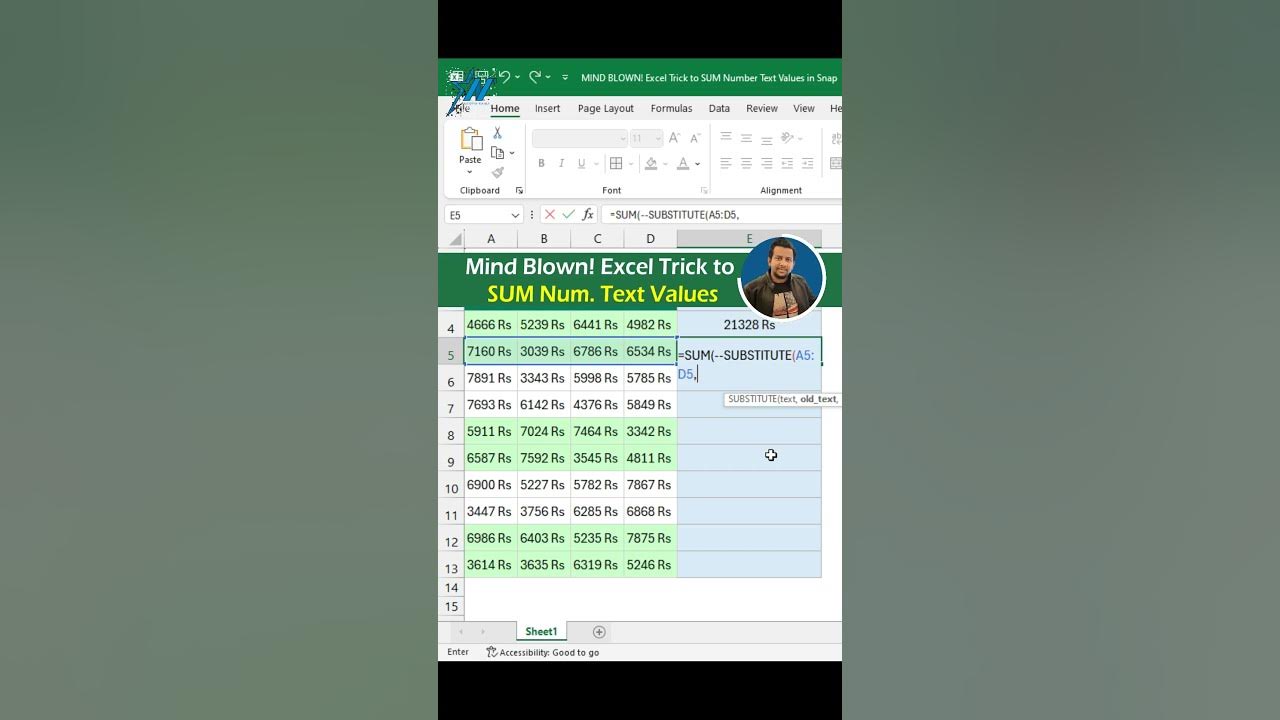 How to SUM Numbers That Include Text in Excel | SUM and Substitute Function in Excel #shorts ...