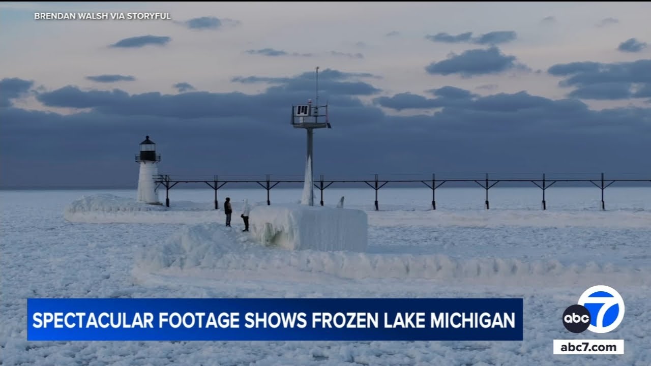 Stunning aerial footage shows frozen Lake Michigan - YouTube
